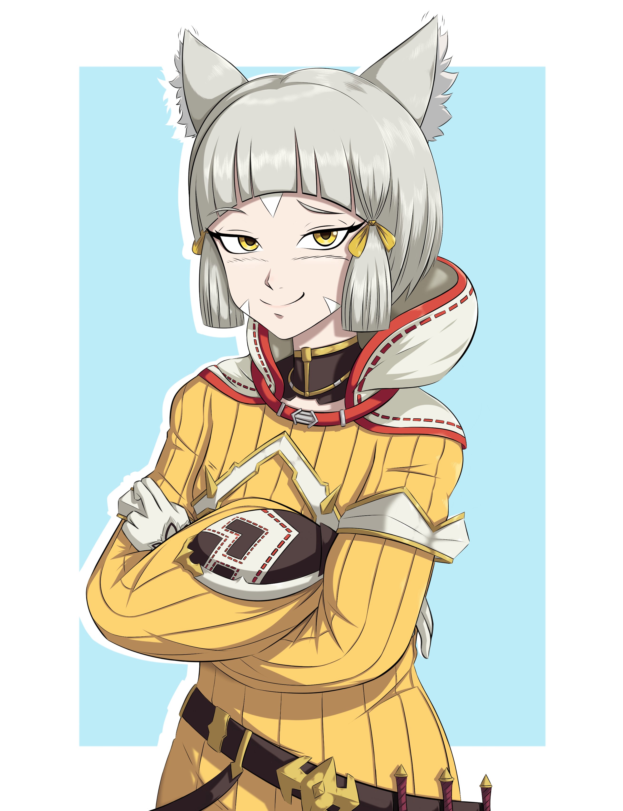 Safebooru - 1girl absurdres animal ears armband bangs belt blue background blunt bangs bodysuit ...