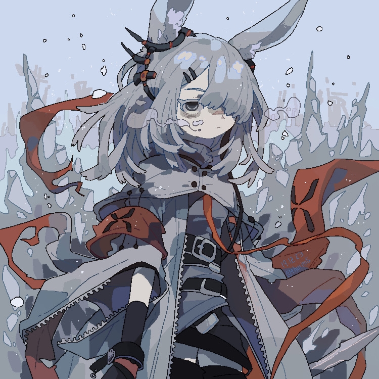 Safebooru - 1girl animal ears arknights armband bangs black gloves black thighhighs coat cowboy ...