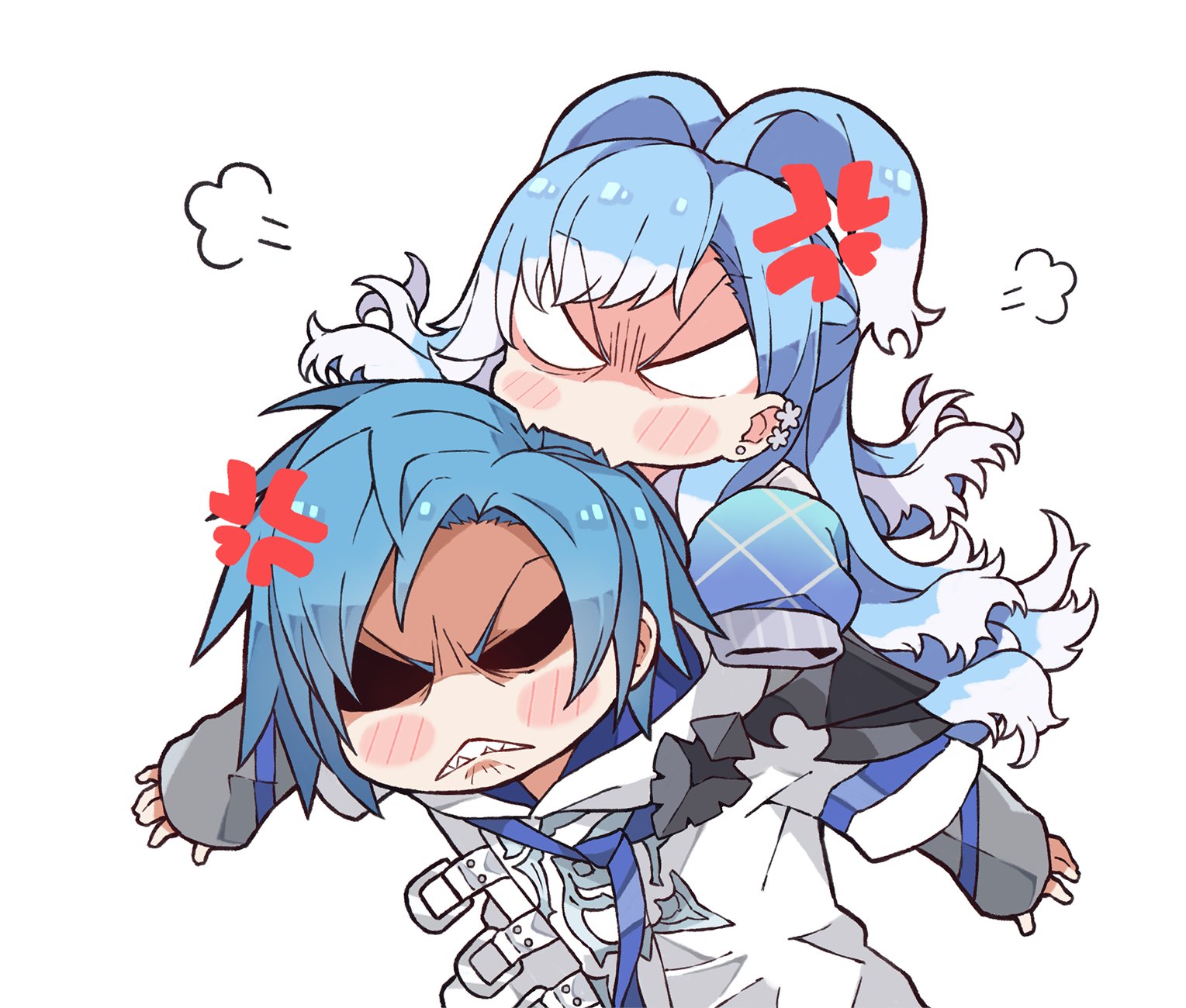 Safebooru - 1boy 1girl anger vein biting blue hair clenched teeth head biting highres hololive ...