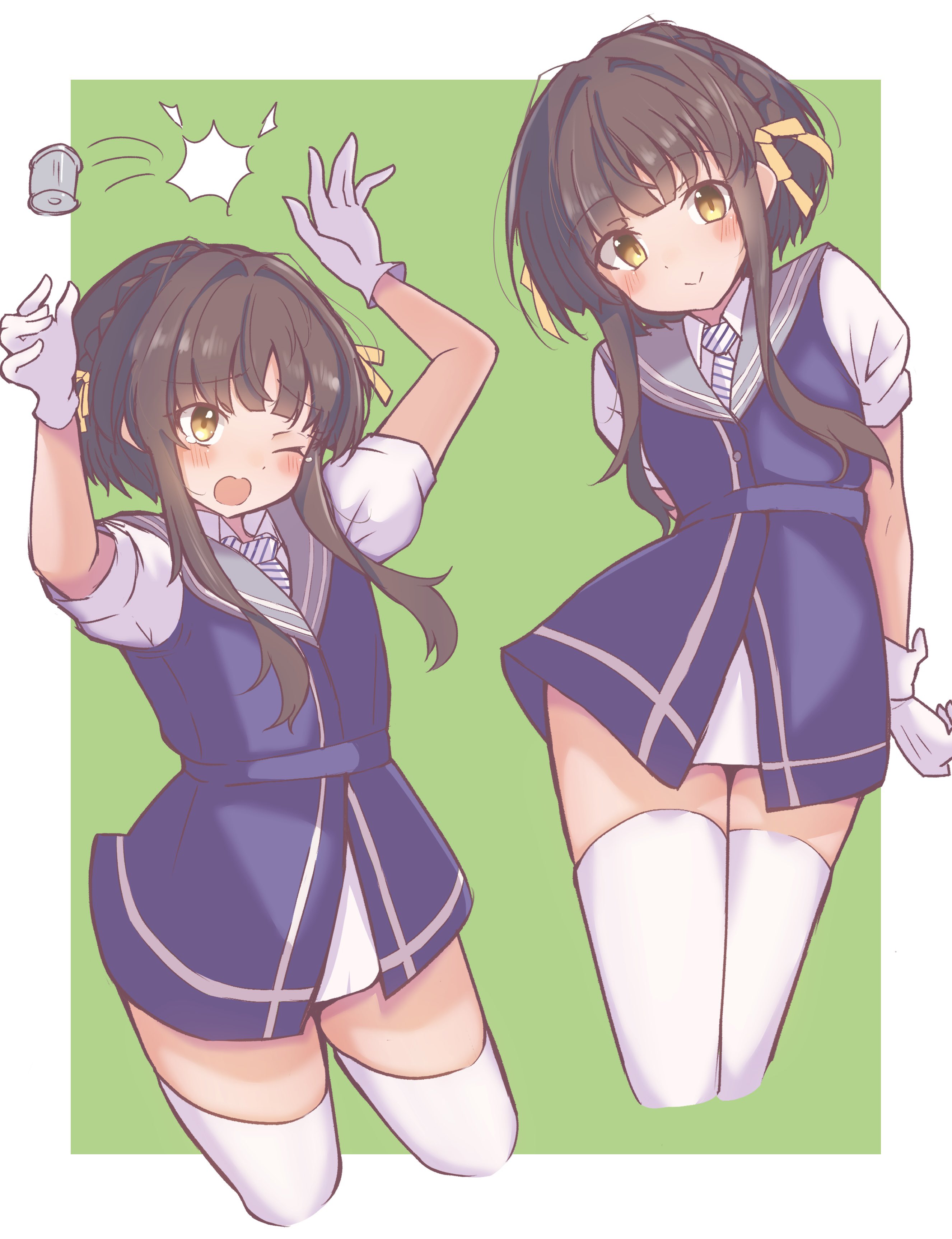 Safebooru - 1girl 702 (naotsu) absurdres black hair blue dress brown eyes cropped legs depth ...