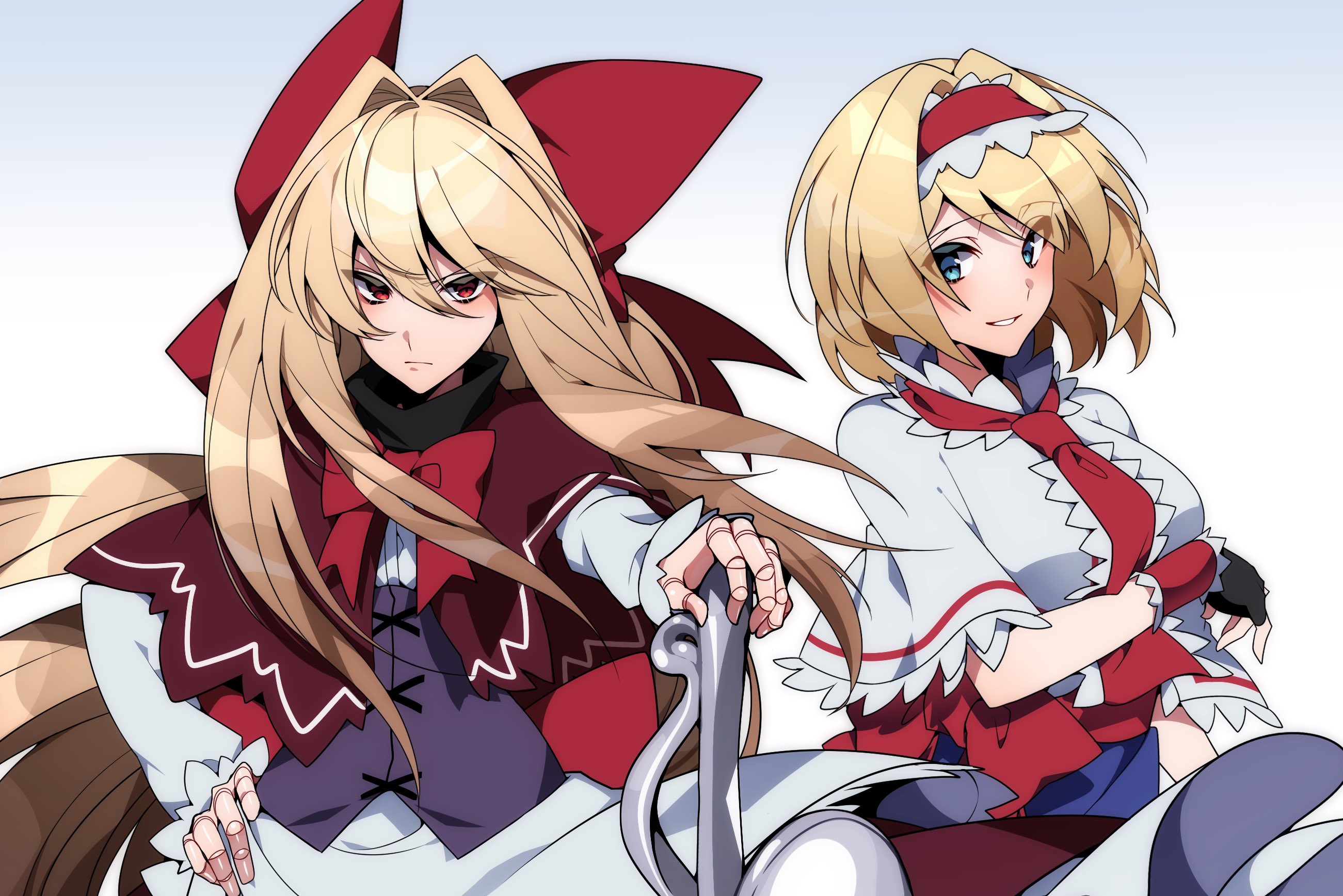 Safebooru - 2girls alice margatroid ascot black gloves blonde hair blue dress blue eyes capelet ...