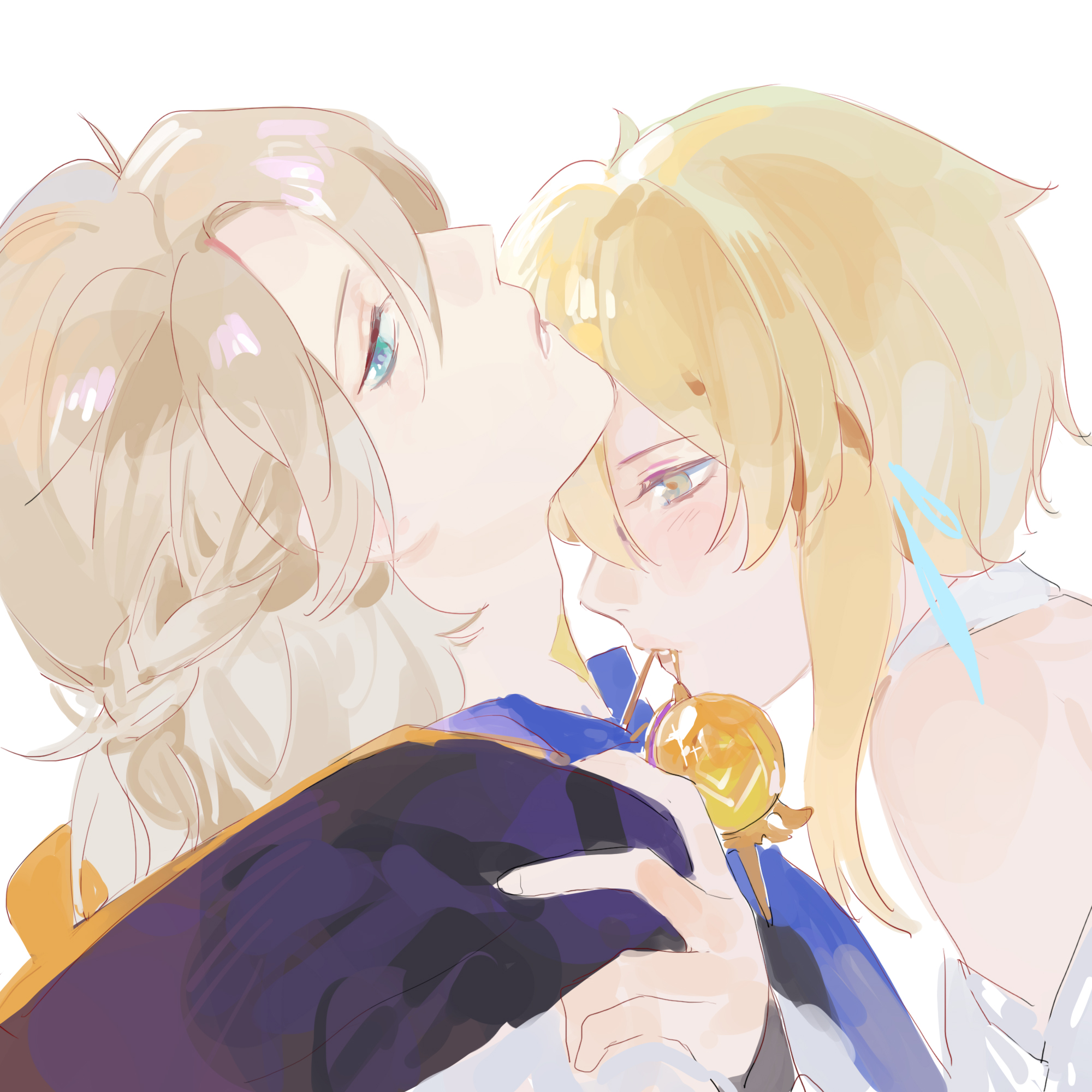 Safebooru - 1boy 1girl albedo (genshin impact) bad id bad pixiv id bangs bare shoulders black ...