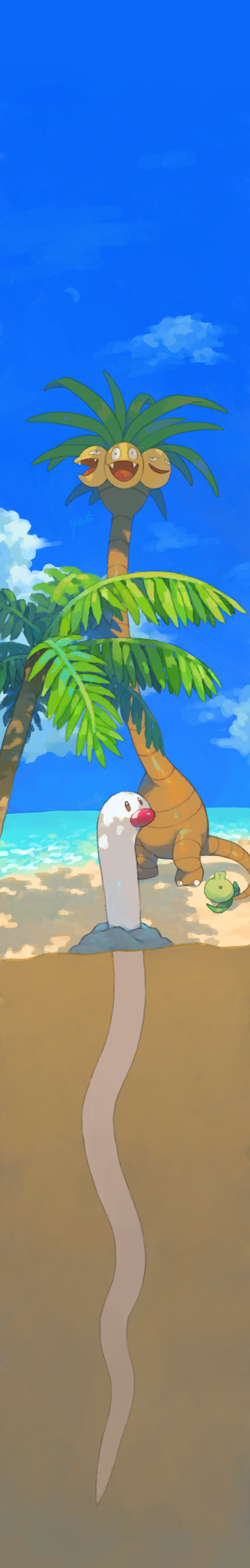 Safebooru - :d absurdres alolan exeggutor black eyes brown eyes clouds ...