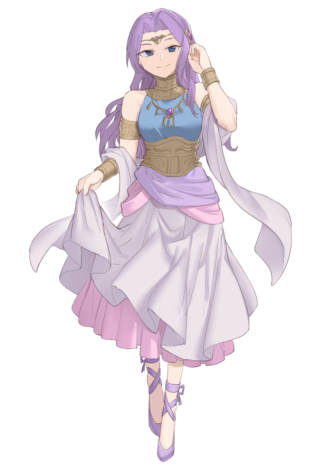 Safebooru - 1girl armlet bare shoulders blue dress bracelet circlet dress ebinku frilled dress ...