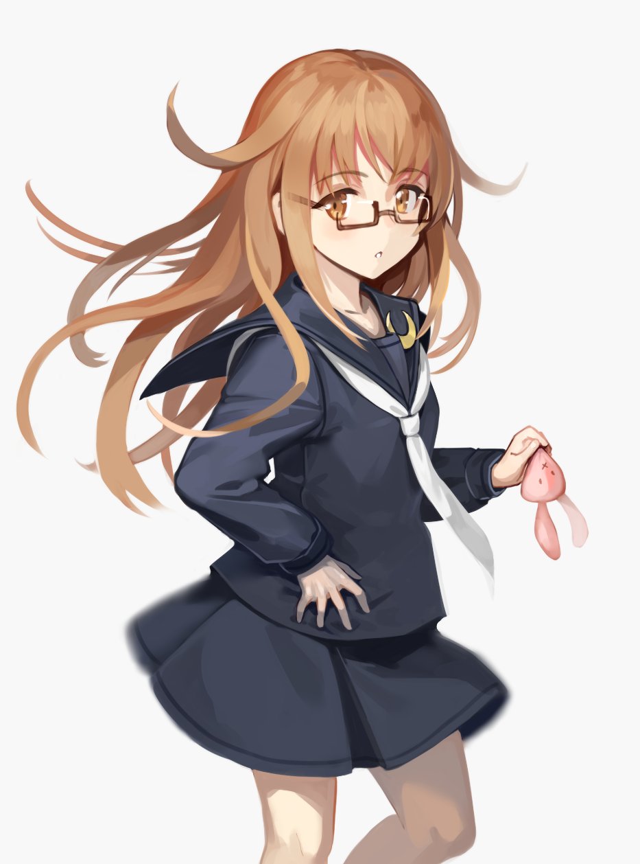 Safebooru - 1girl black serafuku black shirt black skirt brown-framed eyewear brown eyes brown ...