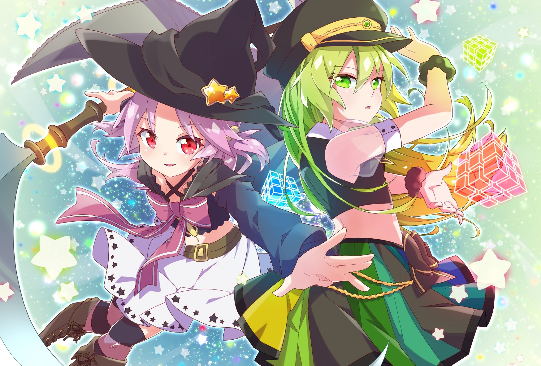 Safebooru - 2girls alina gray arm warmers bangs belt black bow black cape black footwear black ...