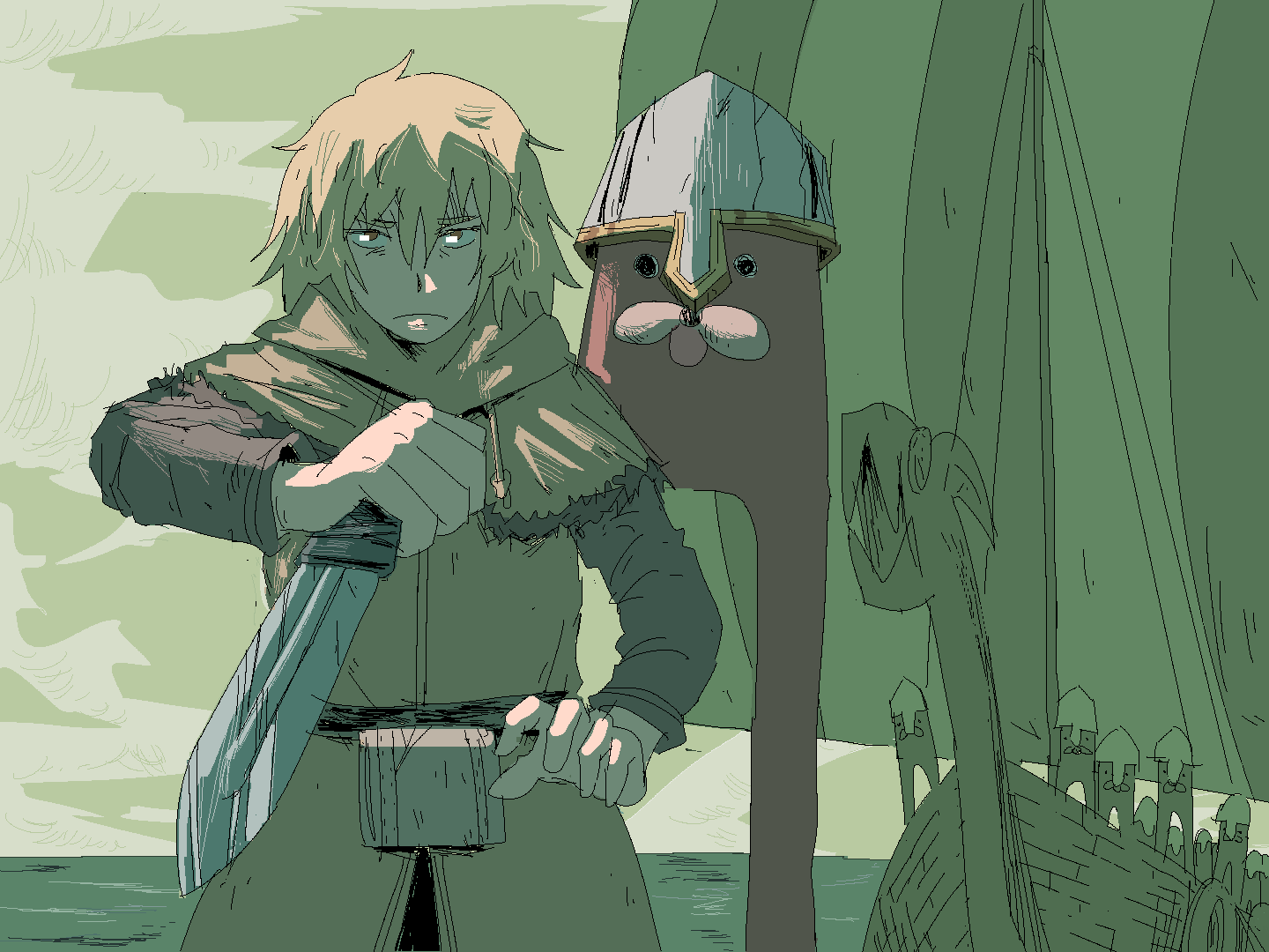 Safebooru - 1boy blonde hair brown eyes closed mouth dagger fighting ...