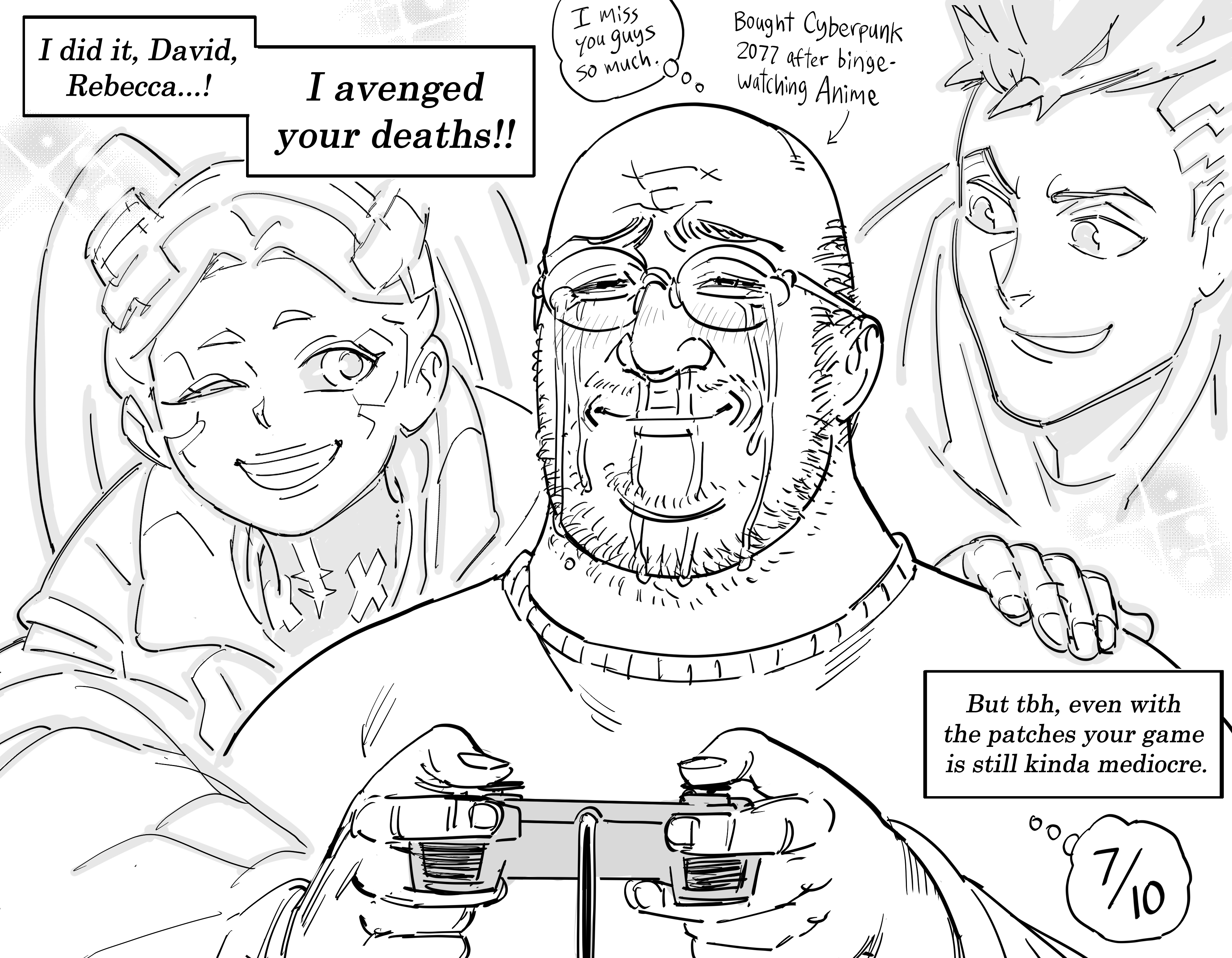 Safebooru - 1girl 2boys absurdres bb (baalbuddy) controller crying crying with eyes open ...