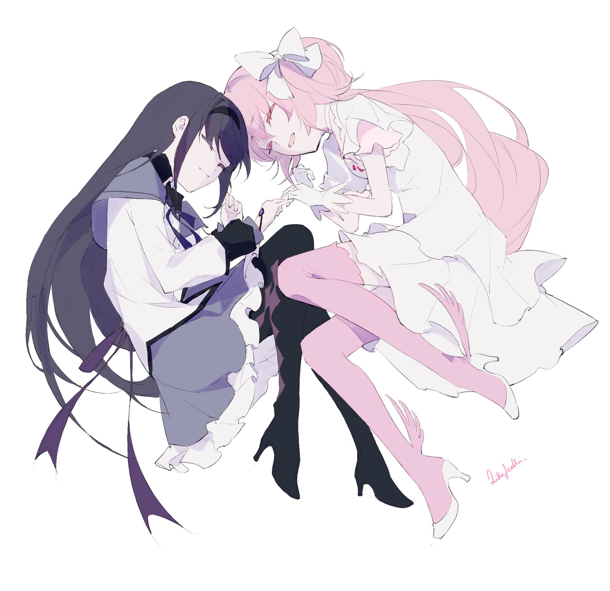 Safebooru - 2girls akemi homura argyle argyle legwear black hair black hairband black pantyhose ...