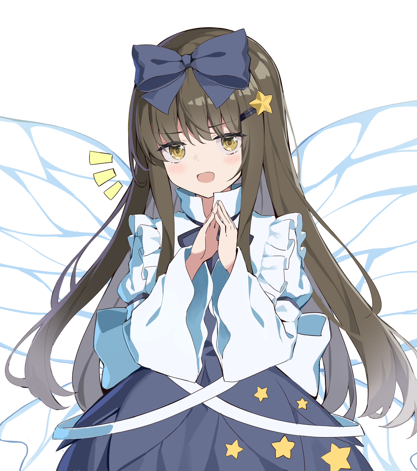 Safebooru - 1girl blue bow blue dress blush bow brown eyes brown hair chinese commentary crm ...