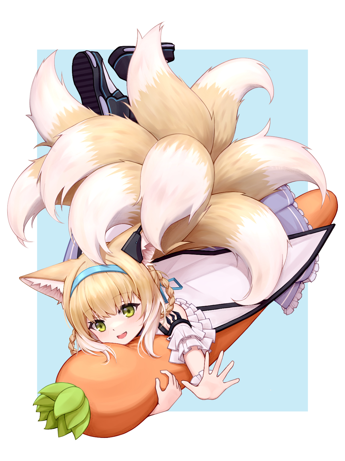Safebooru - 1girl :d animal ears arknights bare shoulders black footwear blonde hair blue ...