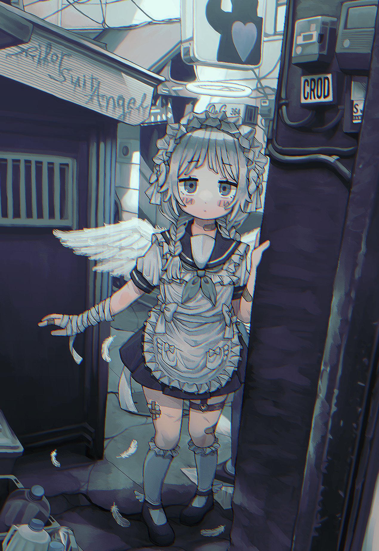 Safebooru - 1girl angel angel wings bandaged arm bandages bandaid bandaid on leg bandaid on neck ...