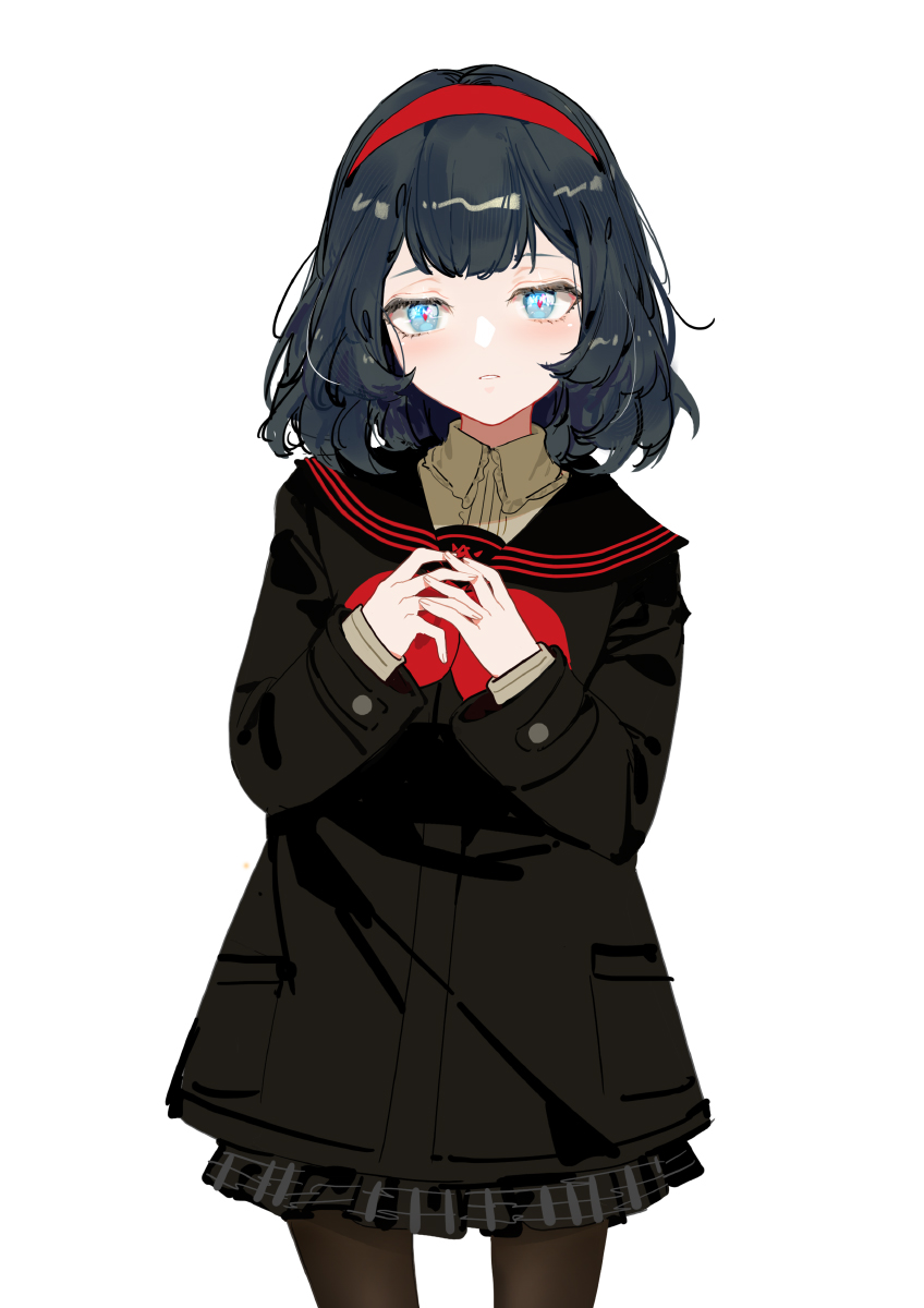 Safebooru - 1girl bangs black coat black hair black pantyhose black skirt black theme blue eyes ...
