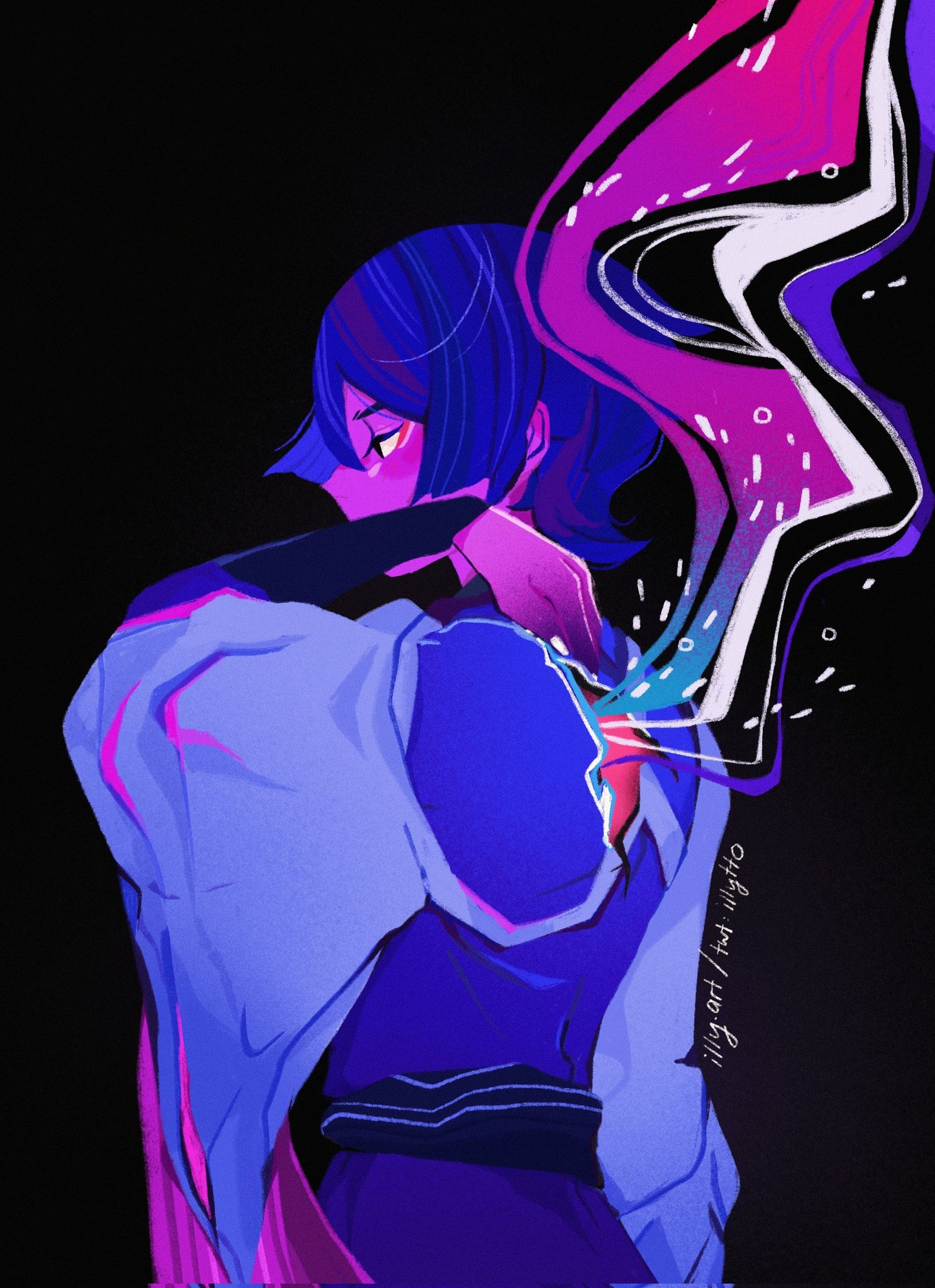 Safebooru - 1boy arm armor arm up back bangs belt black background black eyes blue belt blue ...