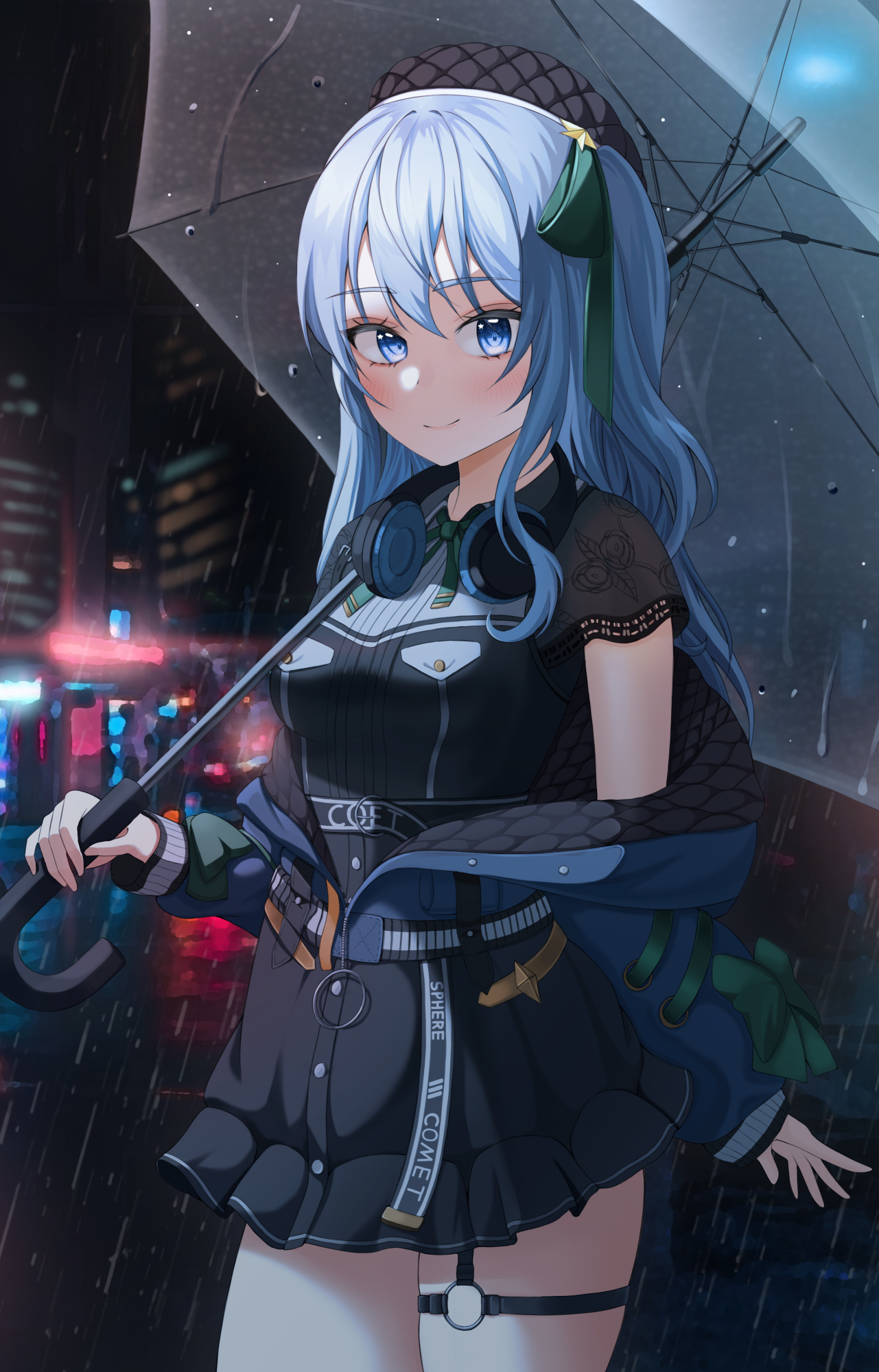 Safebooru - 1girl bangs belt blue belt blue eyes blue hair blue nails blush hair between eyes ...