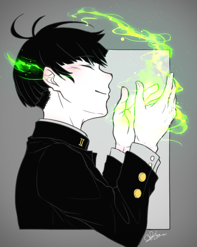 Safebooru - 1boy aura aya shiro423 black hair closed eyes gakuran grey ...