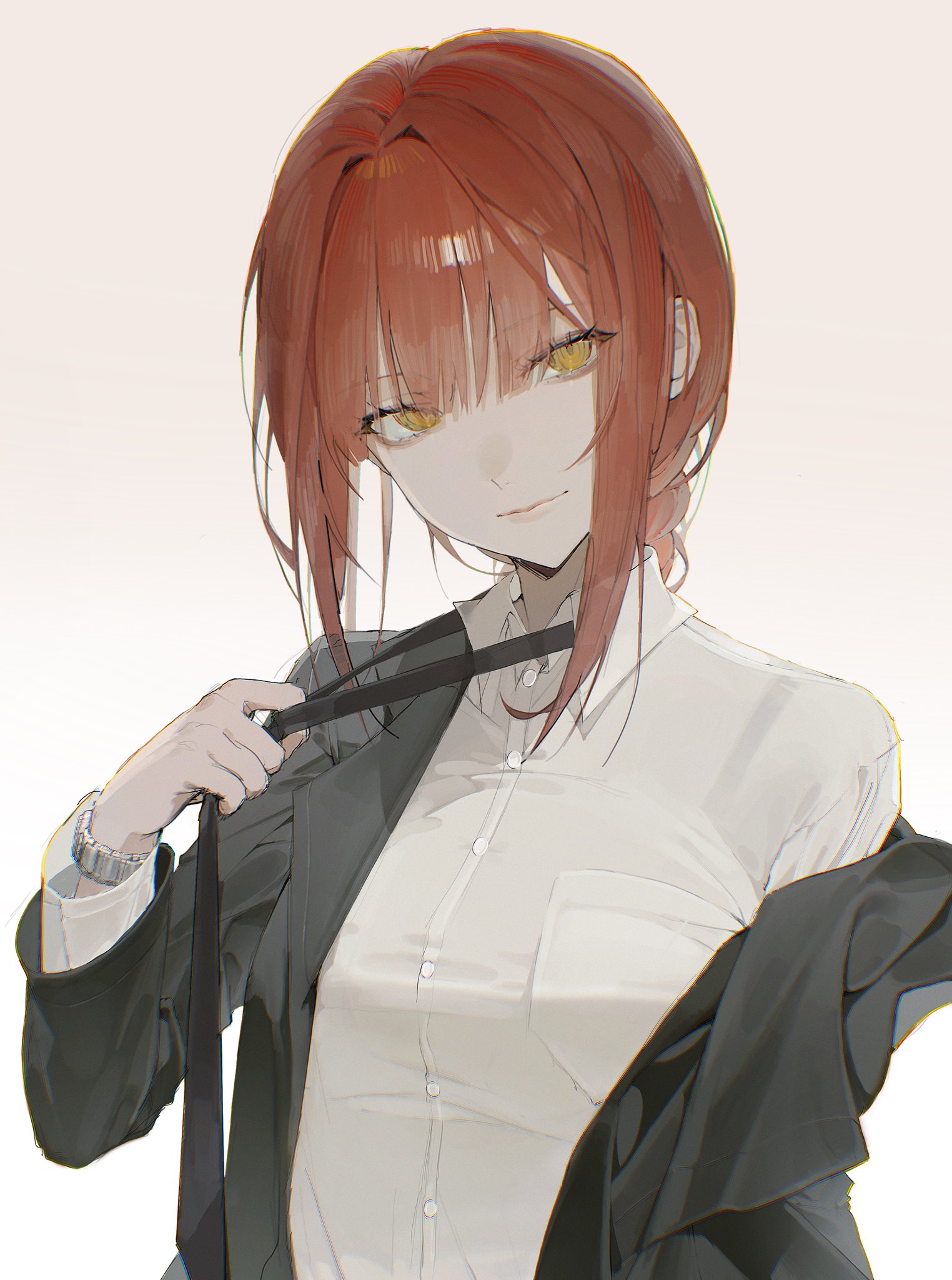 Safebooru - 1girl bangs black jacket black necktie blunt bangs braid braided ponytail breasts ...