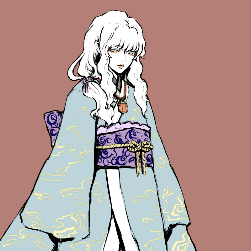Safebooru - 1boy androgynous behelit berserk blue kimono facing viewer ...