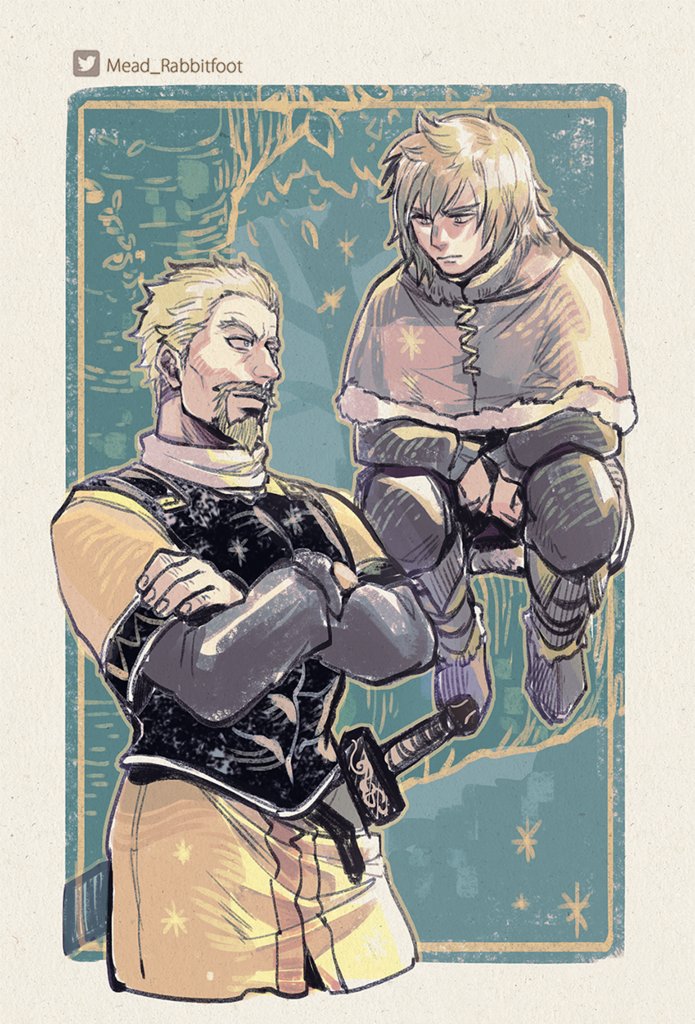 Safebooru - 2boys armor askeladd beard blonde hair breastplate crossed arms facial hair fur trim ...