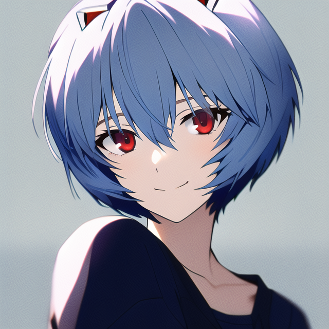Safebooru - ai-generated ayanami rei black shirt blue hair closed mouth facing viewer light blue ...