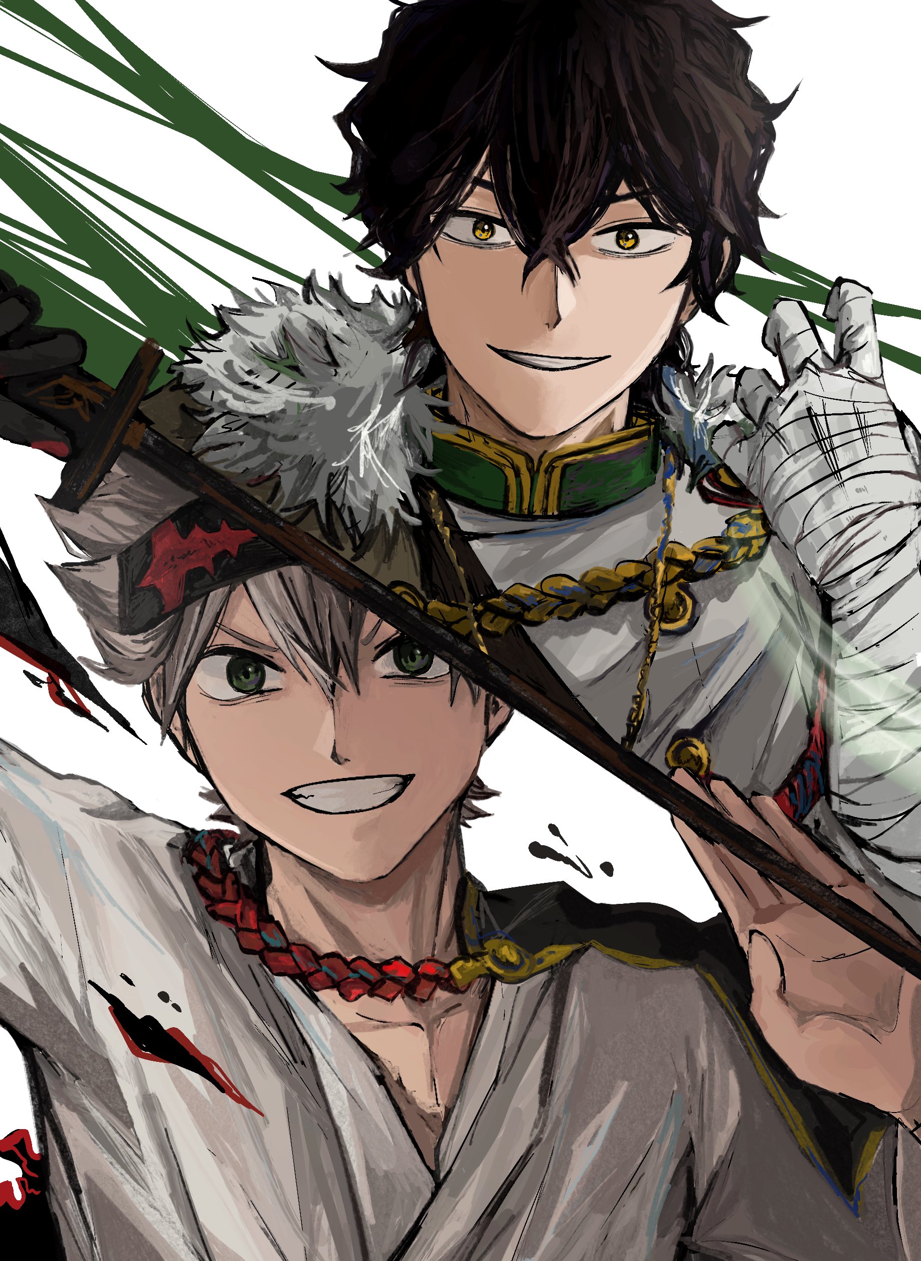 Safebooru - absurdres asta (black clover) bandaged arm bandages black clover black hair green ...