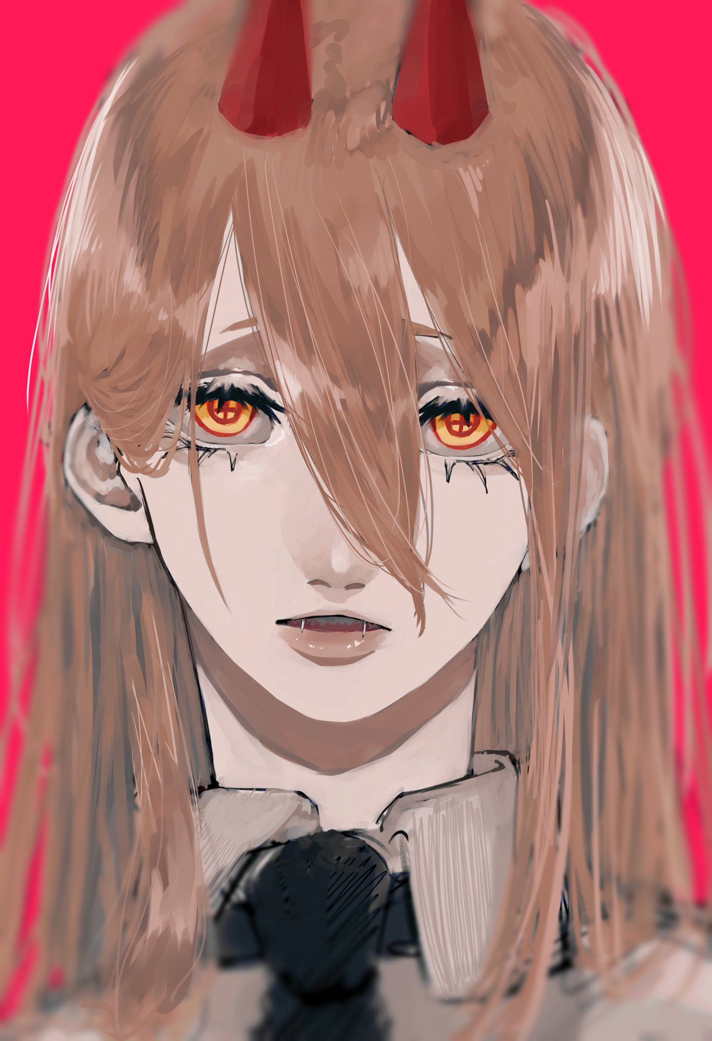 Safebooru - + + 1girl black necktie blonde hair bonjindaaa chainsaw man collared shirt fangs ...