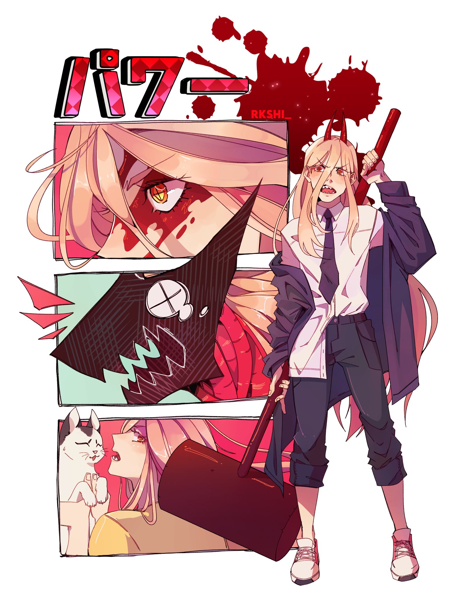 Safebooru - + + 1girl animal black necktie blonde hair blood blood devil (chainsaw man) blood on ...