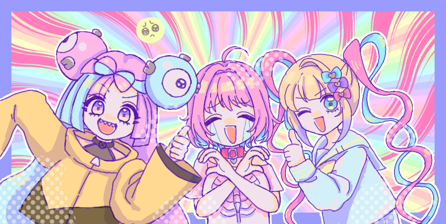 Safebooru - 3girls aqua hair bow bow-shaped hair chouzetsusaikawa ...