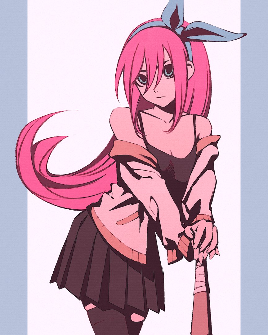 Safebooru - 1girl aqua hairband aubrey (omori) bangs bare shoulders ...