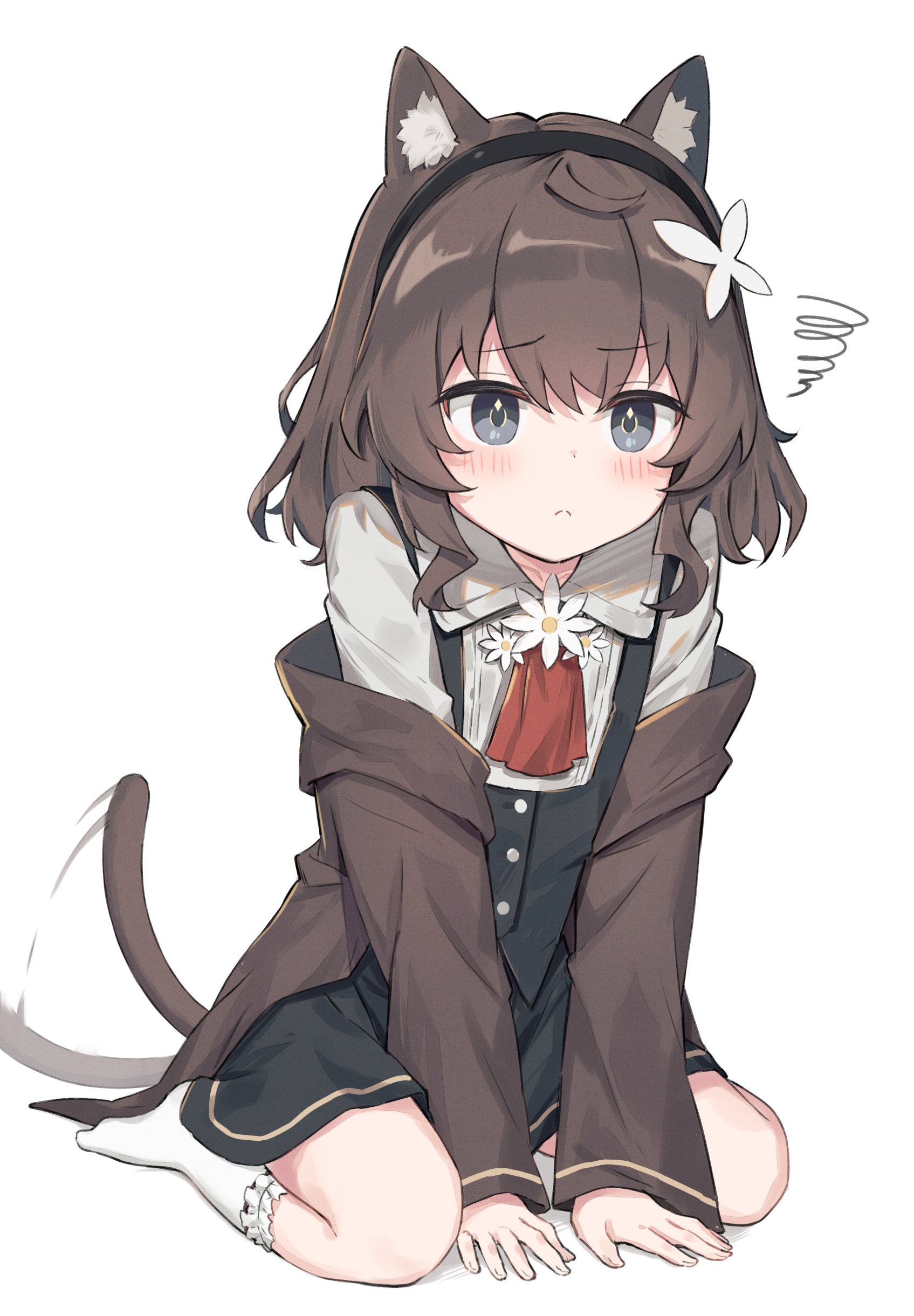 Safebooru - 1girl absurdres afterimage animal ears between legs black skirt black vest brown ...