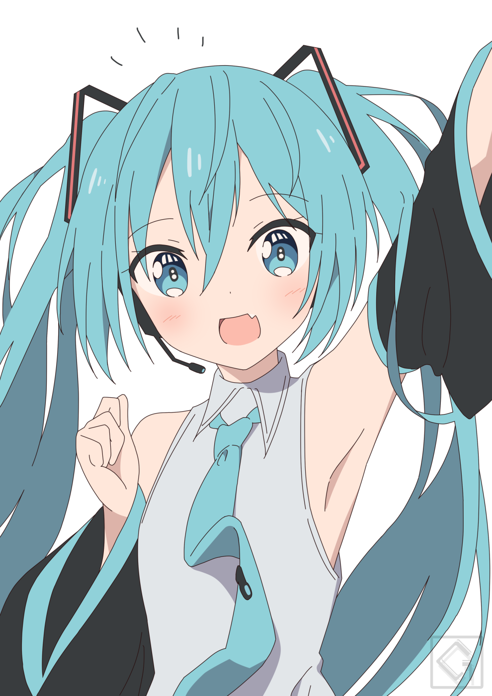 Safebooru - 1girl aqua eyes aqua hair aqua necktie armpits bangs bare shoulders blush collared ...