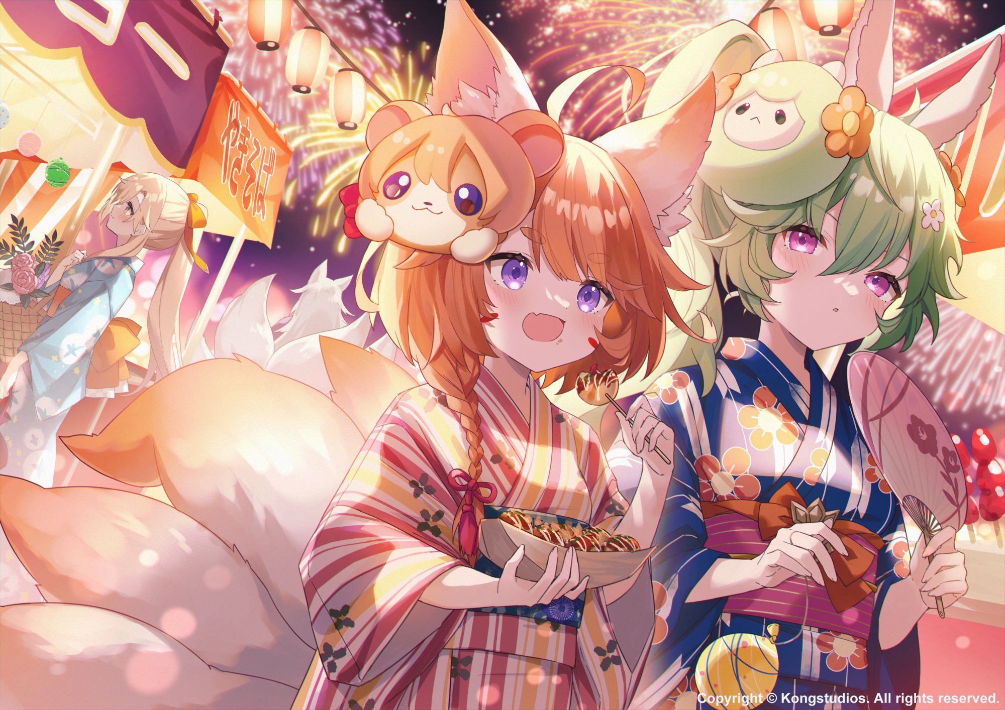 Safebooru - alpaca ears alpaca girl animal ears blonde hair braid eight-tailed fox nari festival ...