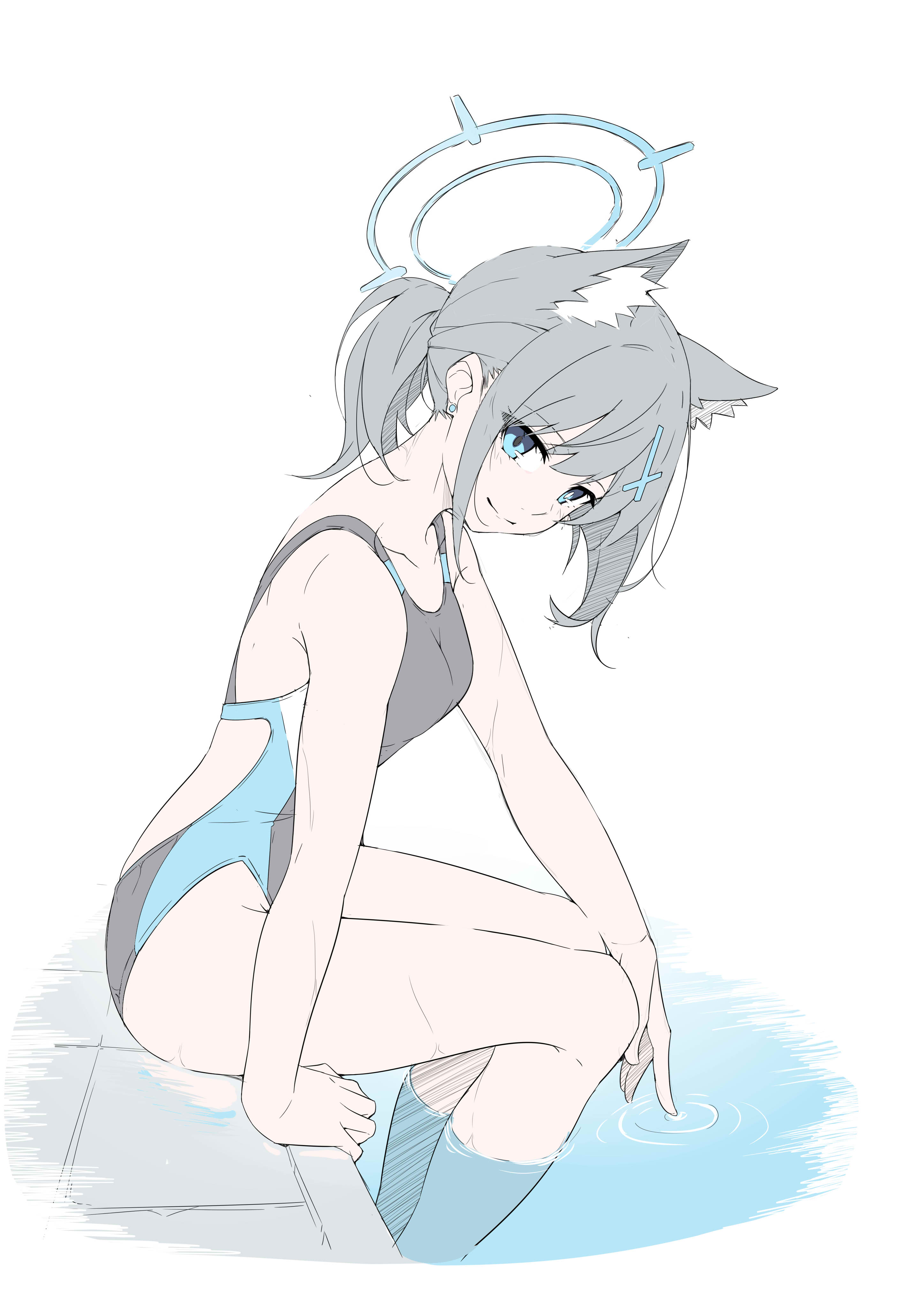 Safebooru - absurdres animal ear fluff animal ears black one-piece swimsuit blue archive blue ...