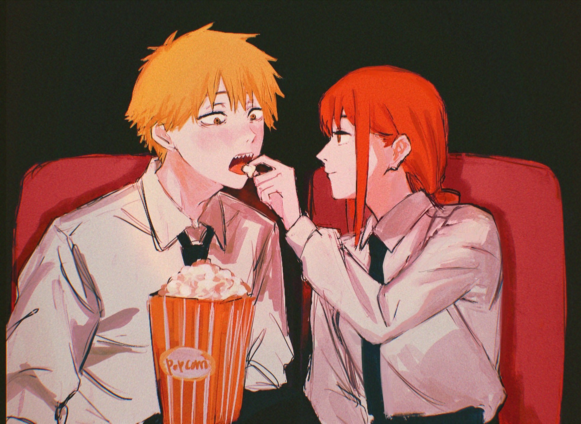 Safebooru - 1boy 1girl bangs black background black hair black necktie ...