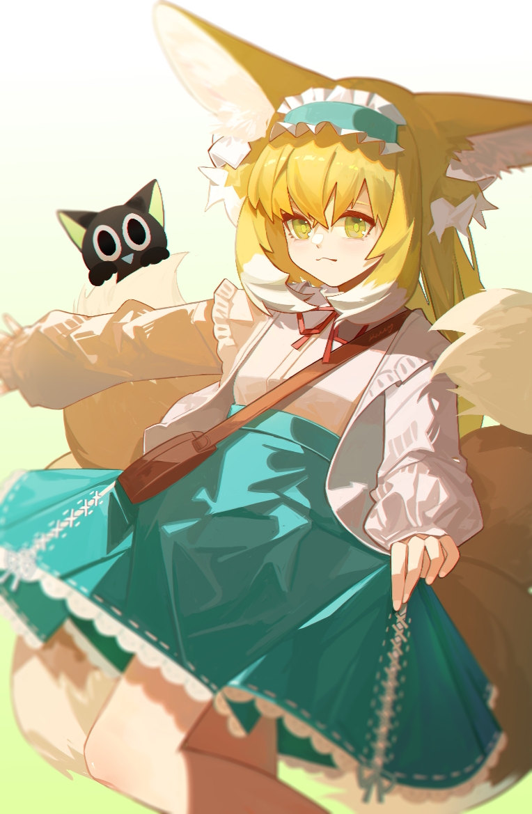 Safebooru - 1girl animal ears arknights bangs black cat blonde hair blue hairband blue skirt cat ...