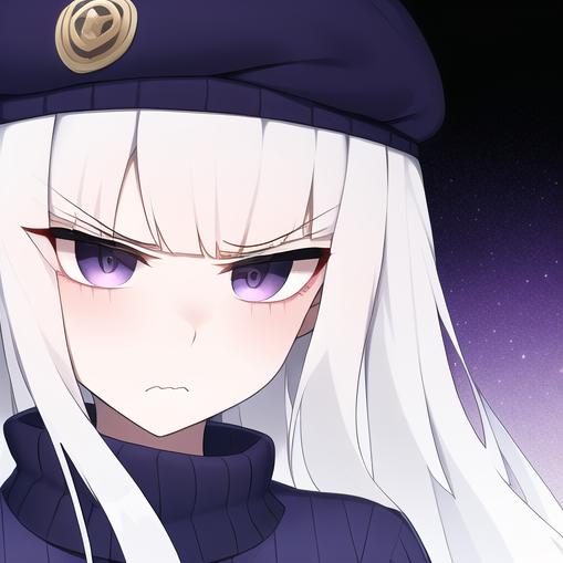 Safebooru - 1girl ai-generated annoyed bangs beret blunt bangs closed mouth gradient gradient ...