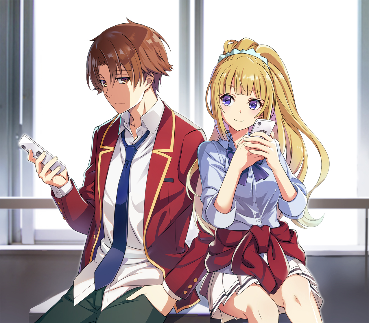 Safebooru - 1boy 1girl ayanokouji kiyotaka blonde hair blue bow blue eyes blue necktie blue ...