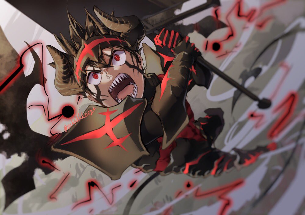 Safebooru - 1boy armor asta (black clover) black armor black clover black hair demon horns ...