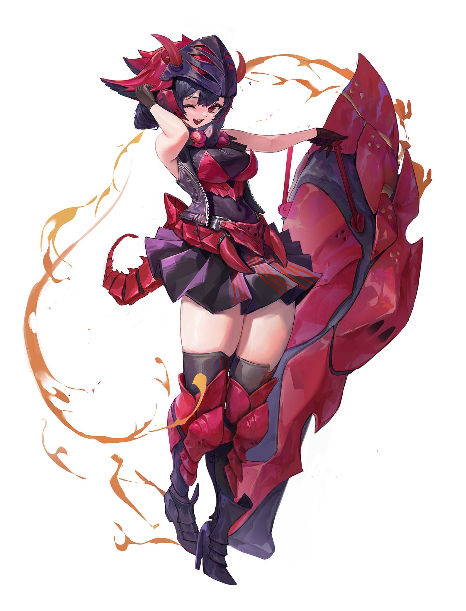 Safebooru - 1girl armor armored boots bangs bare shoulders black dress black footwear black hair ...