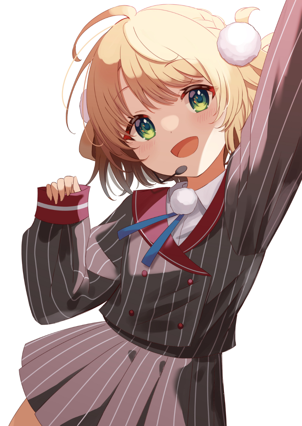 Safebooru - 1girl :d ahoge bangs blue ribbon blush braid buttons collared shirt cowlick double ...