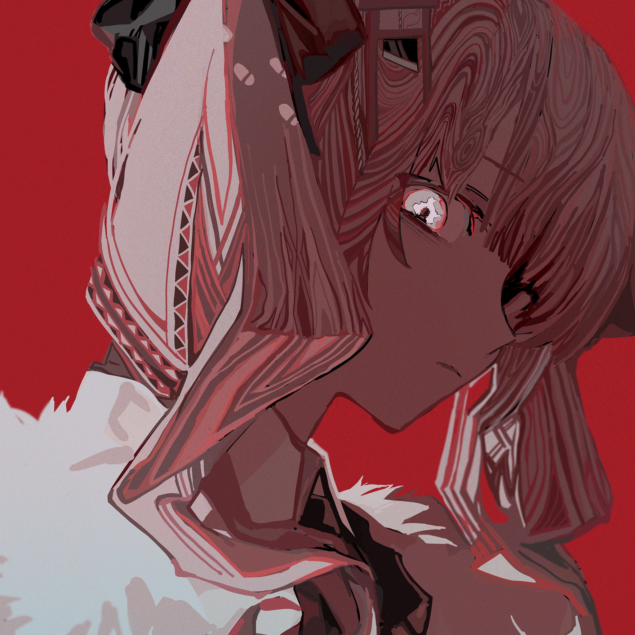 Safebooru - 1girl adaposha (iyowa) backlighting bags under eyes bangs black necktie black ribbon ...