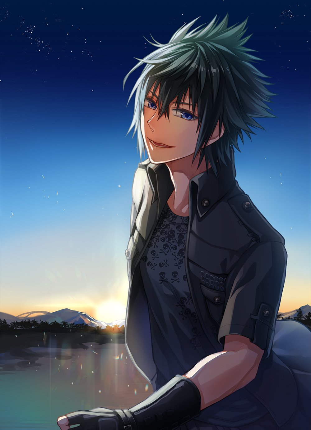Safebooru - 1boy black gloves black hair black jacket black pants black shirt blue eyes cowboy ...