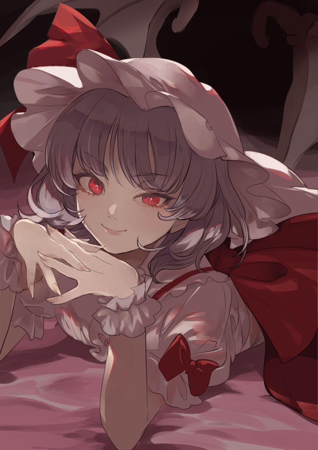 Safebooru - 1girl bat wings black wings bow closed mouth fingernails ...