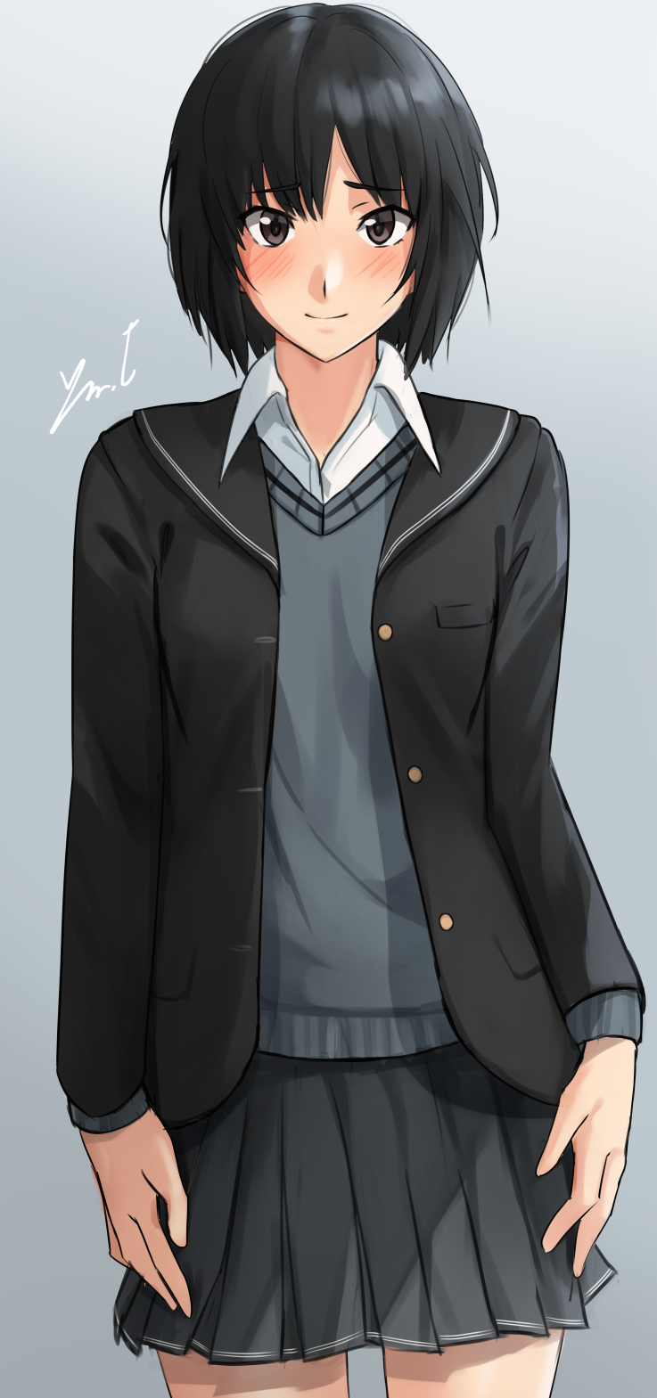 Safebooru - 1girl amagami black eyes black hair black jacket black sailor collar black skirt ...