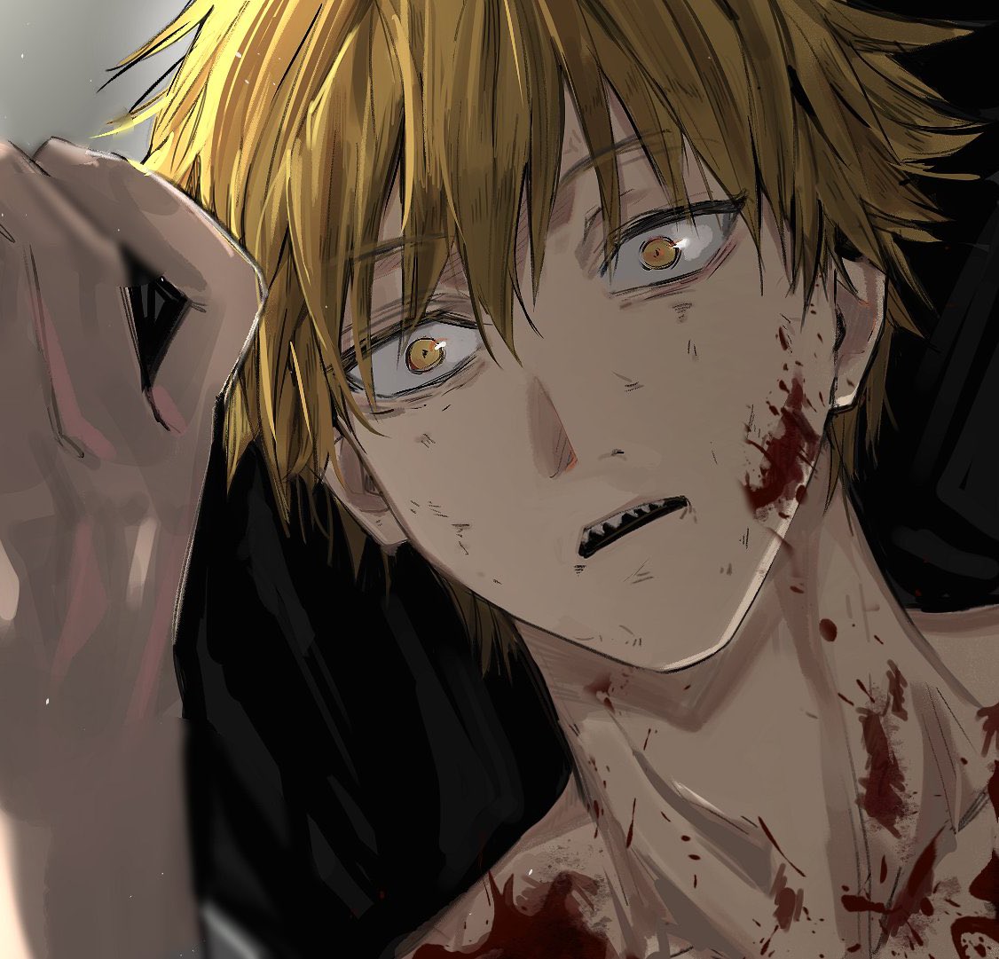 Safebooru - 1boy bangs blonde hair blood blood on face chainsaw man ...