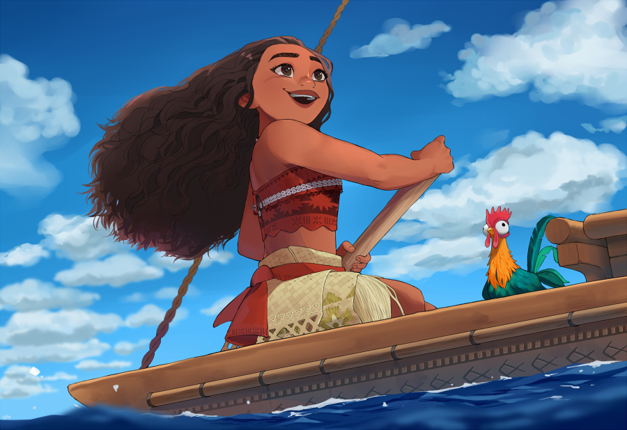 Safebooru - 1girl bird blue sky boat brown eyes brown hair chicken ...