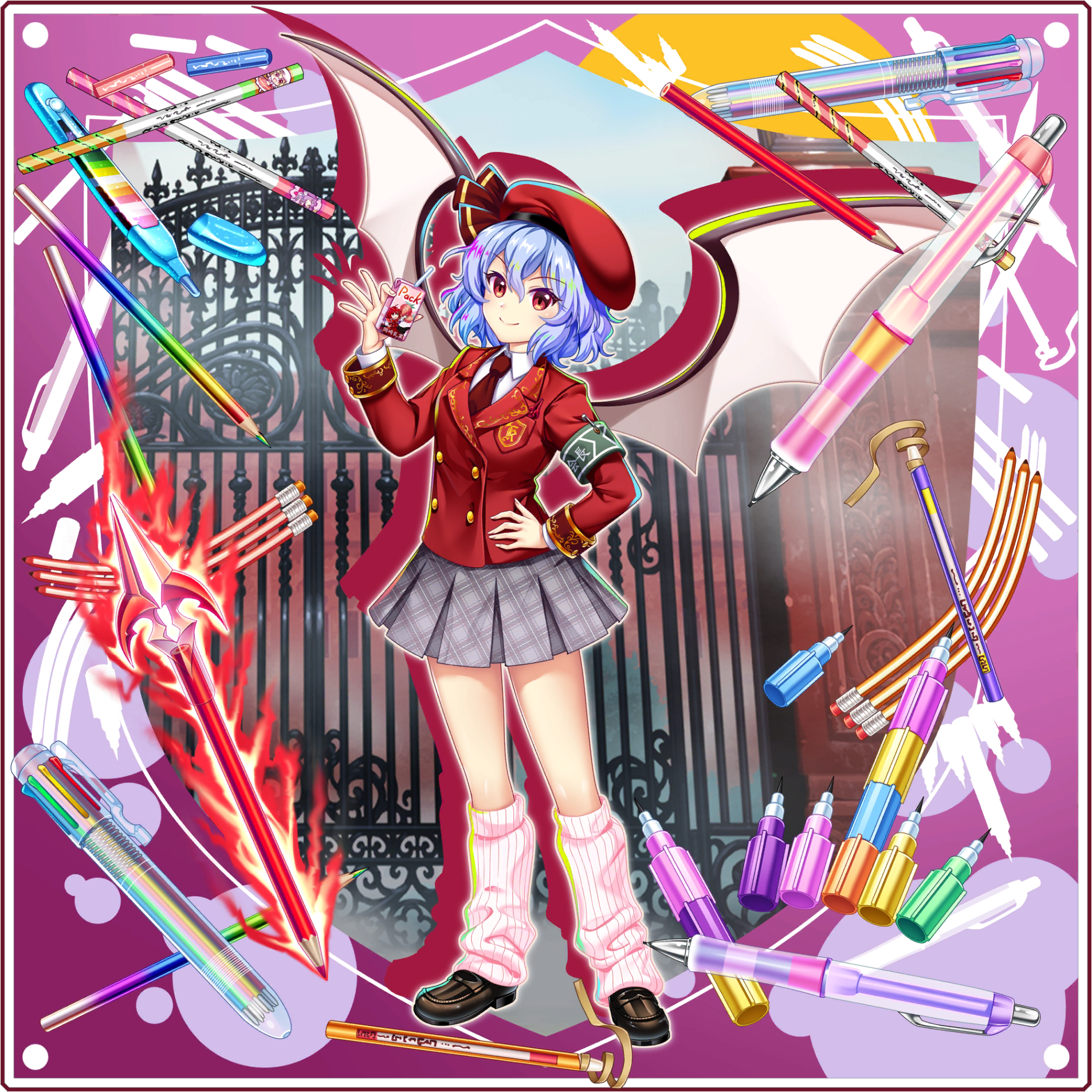 Safebooru - 1girl alternate costume armband bat wings beret blazer buttons character print ...