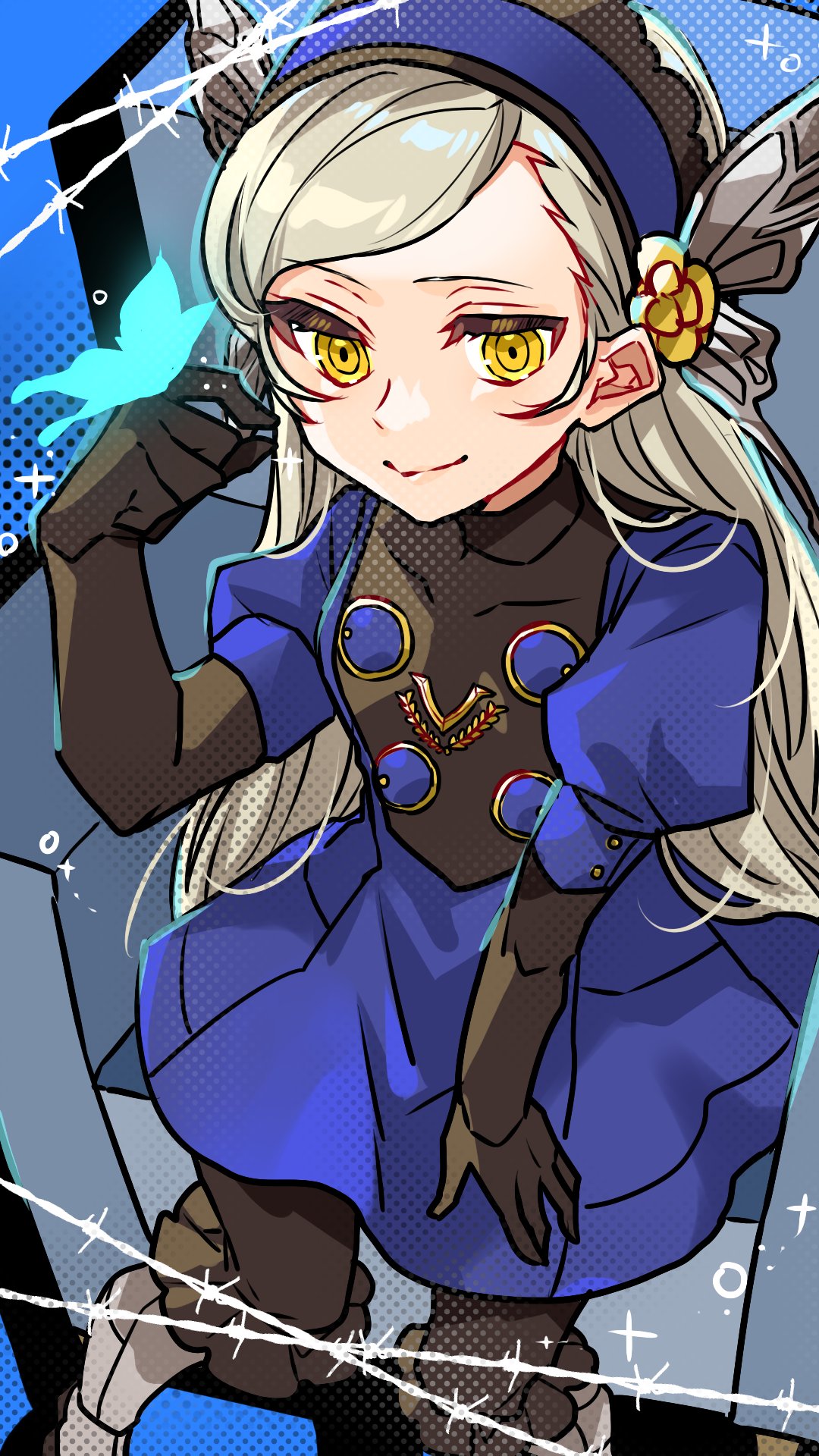 Safebooru - 1girl bangs black gloves black pantyhose blue butterfly blue dress blue hairband ...