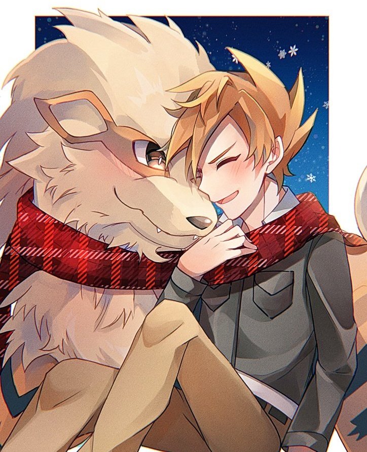 Safebooru - 1boy :d affectionate arcanine belt black belt blue oak blush breast pocket brown ...