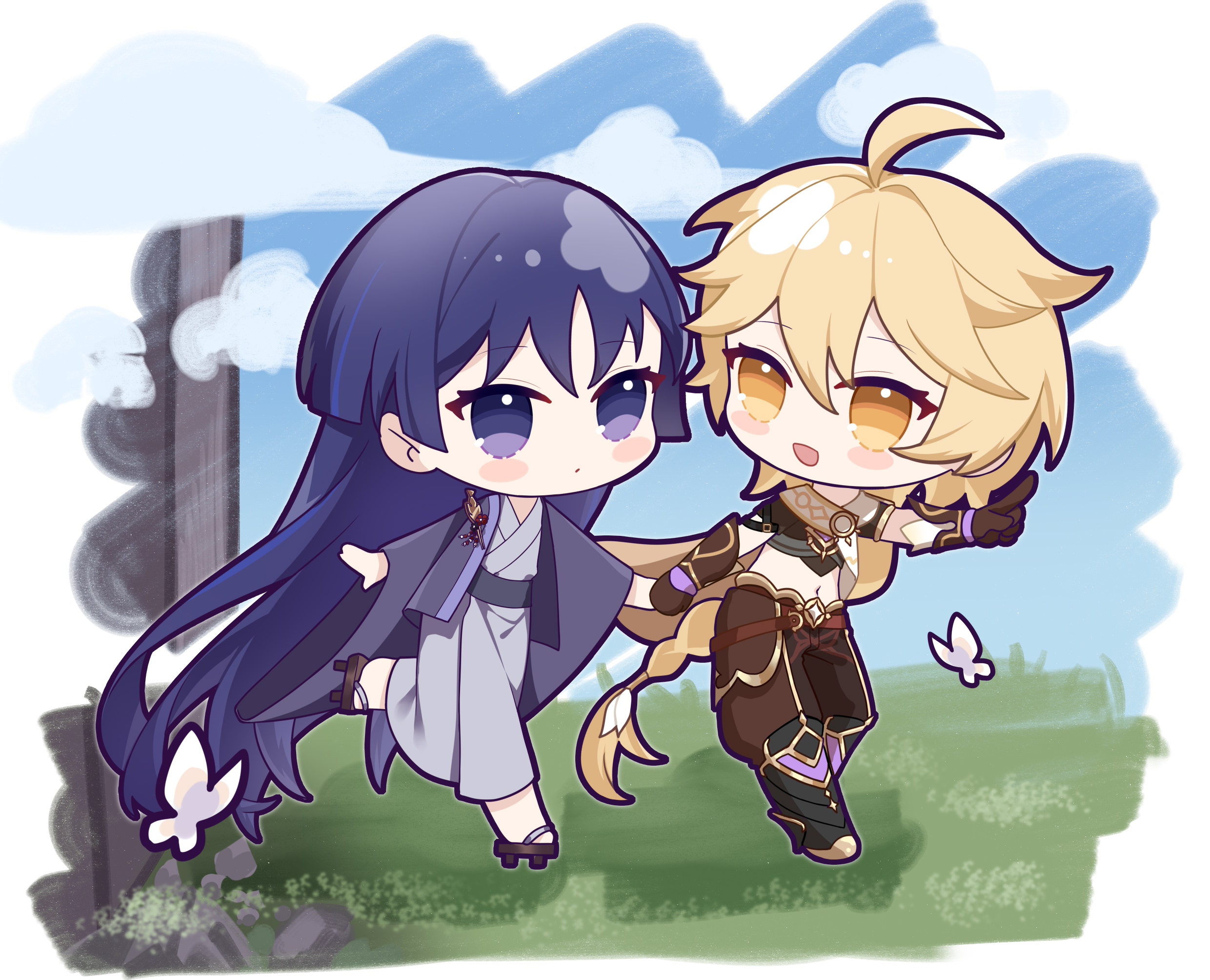 Safebooru - 2boys aether (genshin impact) bangs blonde hair blush braid ...